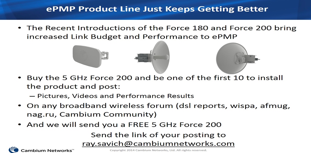 Get a Free ePMP Force 200 at 5 GHz - ePMP - Cambium Community